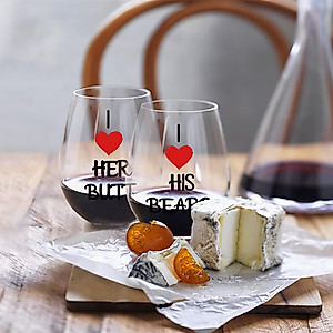 Perfectinsoy I Like His Beard, I Like Her Butt Wine Glass Set of 2, Wedding Gifts for Husband, Wife, Bride, Groom, Soulmate, His and Her Anniversary, Engagement Anniversary, Bridal Showers