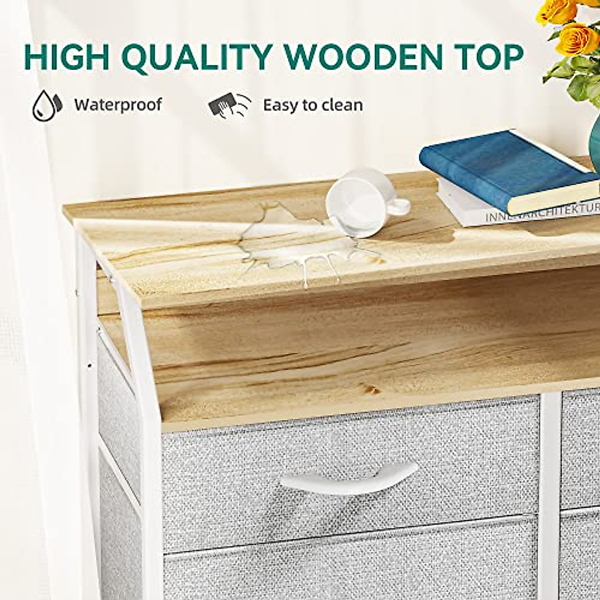 YITAHOME Fabric Dresser with 8 Drawers, Furniture Storage Tower Cabinet, Dresser for Bedroom, Living Room, Hallway, Closet, Sturdy Steel Frame, Wooden Top, Easy Pull Fabric Bins, Light Grey