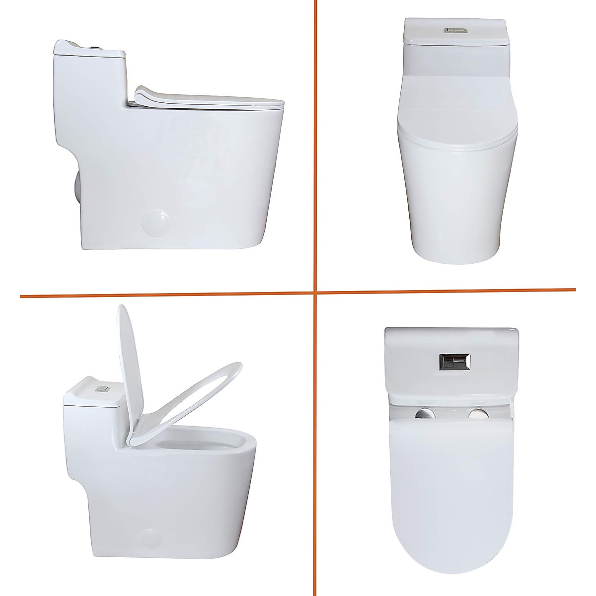 WinZo WZ5080 Elongated Dual Flush One Piece Toilet Low Profile 17.25" Comfortable Chair Height with Soft Closing Seat White