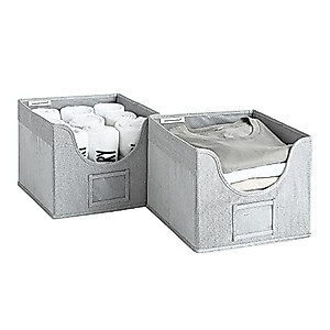 StorageWorks Closet Storage Bins, Open Front Cube Storage Bins with Cutout Window and 2 Handles, Foldable Fabric Clothes Organizer, Grey, 2-Pack