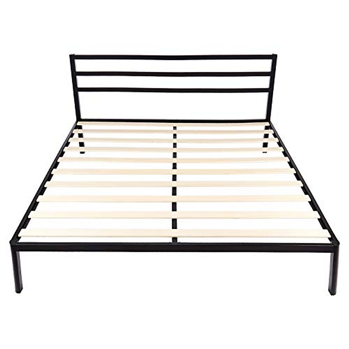 Amazon Basics Modern Metal Platform Bed Frame with Headboard - 14 Inch Leg Height, King Size, Black