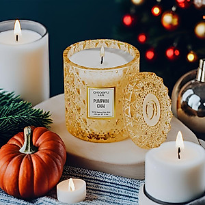 Chloefu LAN Pumpkin Chai Scented Candles Halloween Candles Gift, Farmhouse Candles for Home Scented, Luxury Scented Soy Jar Fall Candles with up to 55 Hour Long Lasting, Home Decor, 8.1oz