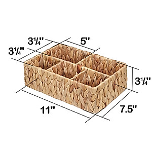 Ellinia Wicker Coffee Station Desk Coffee Pod Organizer, Divided Storage Basket Container with 5 Sections, Water Hyacinth Baskets, Tea Bag/Sugar Packet Holder, Basket for Drawer Organizing