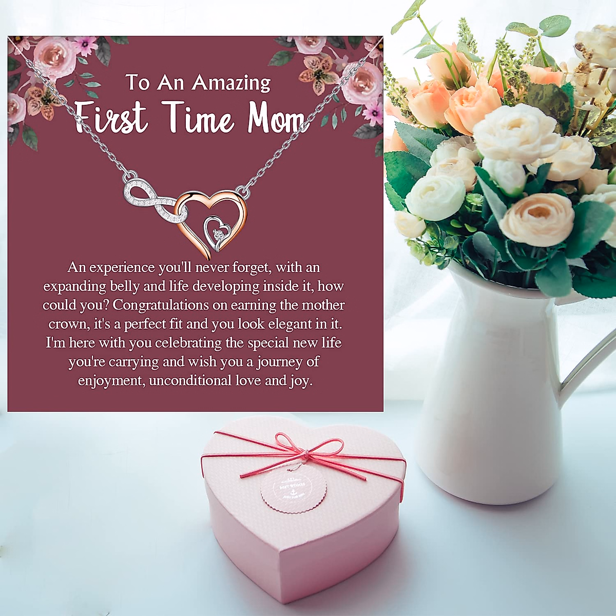 MYOSPARK Mommy To Be Gift New Mom Necklace First Time Mom Message Card Jewelry Baby Announcement Jewelry Gift (First Time Mom Card NL)