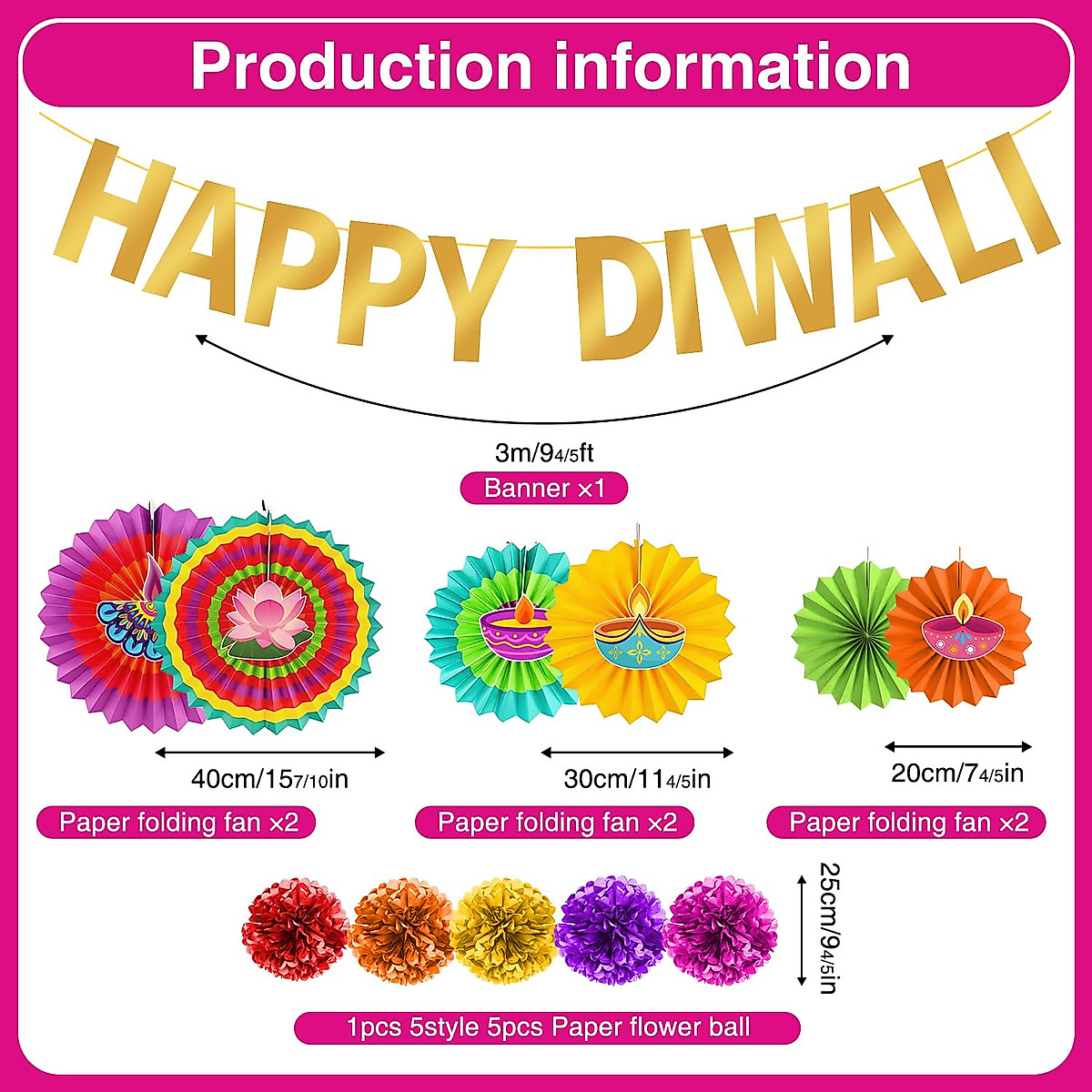 Diwali Decorations Happy Diwali Banner for Home Hanging Paper Fan with Swirls Indian Themed Party Supplies Festival of Lights Party Decor