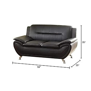 Kingway Furniture Montac Faux Leather Loveseat Sofa, Modern Couch for Living Room, Solid Wood Frame, Black