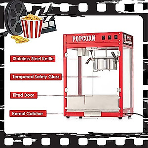 Garvee Commercial Popcorn Machine - Electric Extra Large Popcorn Popper Machine 8 oz Kettle, Popper Popcorn Maker for 60 Cups for Batch,Movie Theater Poppers Machine with 10 PACK Popcorn Buckets