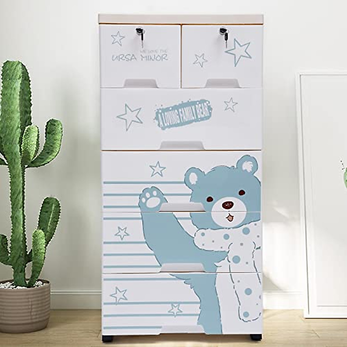 TouSuaRSi 5 Layers Plastic Storage Cabinet with Drawers & Lock, Cabinet Storage Closet Drawers Organizer for Clothes, Bedroom, 19.69 * 13.78 * 40.16in (6 Drawers, Pattern: Polar Bear)