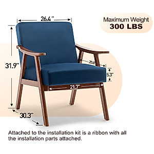 DKS Accent Chair, Mid-Century Modern Chair with pillow, Living Room Chair with Solid Wood Frame, Extra-Thick Backrest, Wingback Chair for Bedroom, Reading Room, Living Room, Lounge Chair Indoor