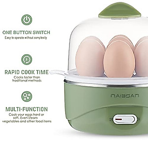 Naibson Rapid Electric Egg Cooker and Poacher with Auto Shut Off for Omelet, Soft, Medium and Hard Boiled Eggs - 7 Egg Capacity Tray, Single Stack, Green