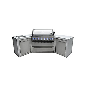 Mont Alpi 44-Inch MAi805-D45 Deluxe 45 Degree 6-Burner 115000 BTU Deluxe Stainless Steel Island Outdoor Kitchen Gas Barbecue Grill w/Granite Countertops & Sides + Storage Drawers & Cabinets