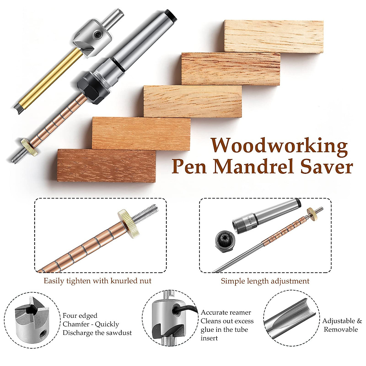 Tondiamo Pen Making Kit Pen Turning Mandrel and Pen Barrel Trimming Set Wood Turning Mandrel #2 Morse Taper Shank with 7mm Drill Bit Mill Cutter Head for Pen Making Woodworking Lathe Accessory, 9 pcs