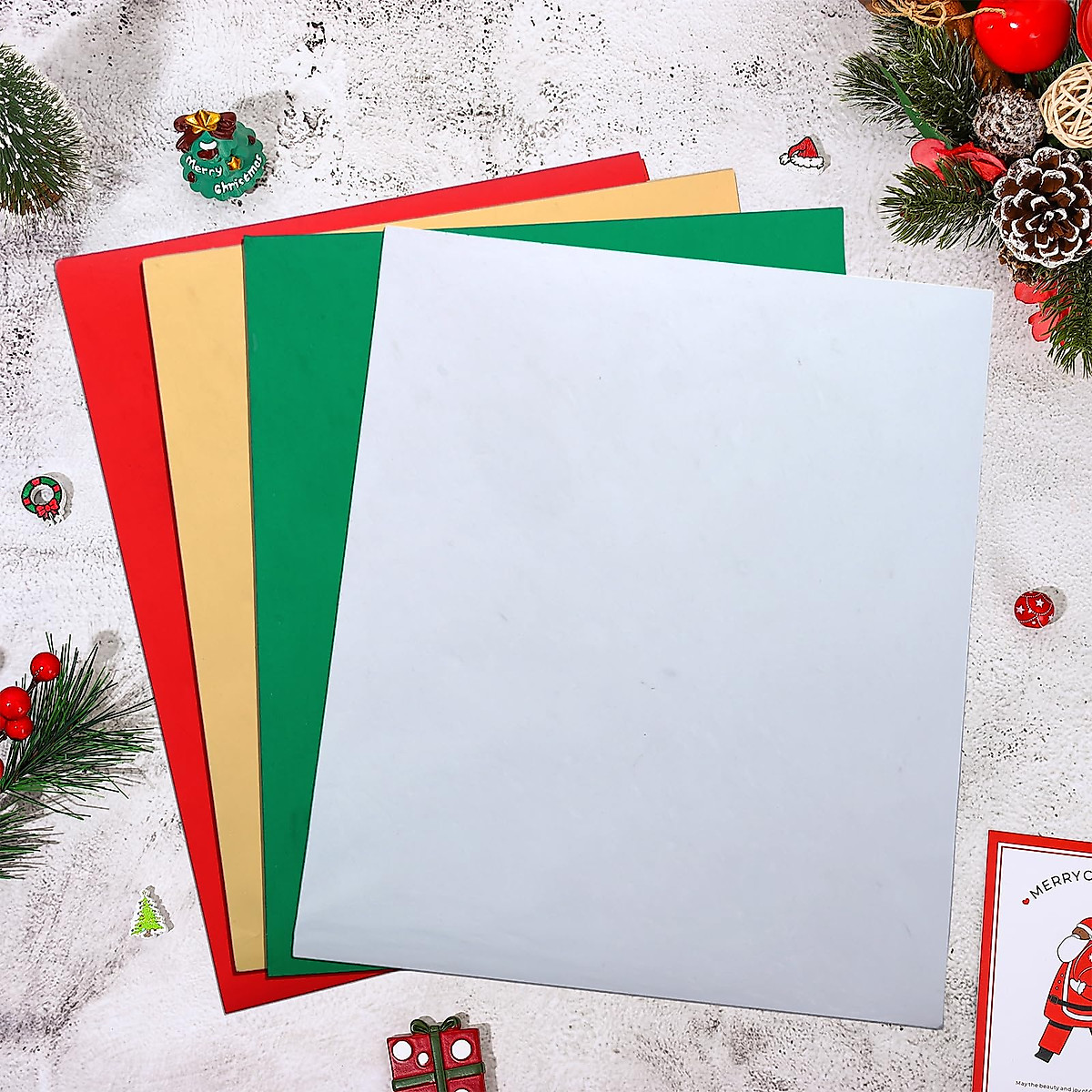 Whaline 9 Sheet Christmas Heat Transfer Vinyl 4 Colors Xmas Iron on Vinyl Red Green Golden Silver Printed HTV Adhesive Craft Vinyl for Clothing Costume DIY Fabric Craft, 9.6 x 11.8 Inch