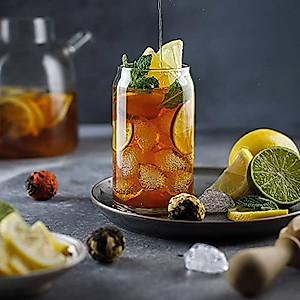 Drinking Glasses Set of 4 - Can Shaped Glass Sake Cups with Straws, 16oz Iced Coffee Glasses, Iced Tea Glasses, Tumbler Cup, Cocktail Glasses, Whiskey Soda Clear Water Cup, Beer Glasses.