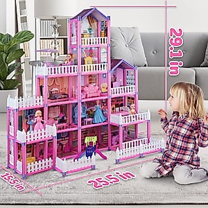 292-Piece Pink Princess Castle Dollhouse Playset with Dolls, Furniture & Accessories - For 3-10 Year Old Girls