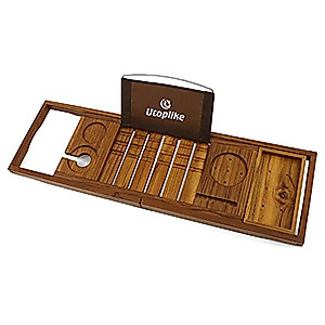 Utoplike Teak Wood Bath Mat, 31.8 x 20 inch Large Wooden Shower Mat for Bathroom and Bathtub Caddy Tray Bath Tray for Tub Set