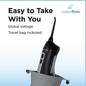 Waterfloss Water Flosser Small Cordless Water Pick Teeth Cleaner Dental Oral Irrigator with 4 Modes and USB Rechargeable Lithium Battery, Black