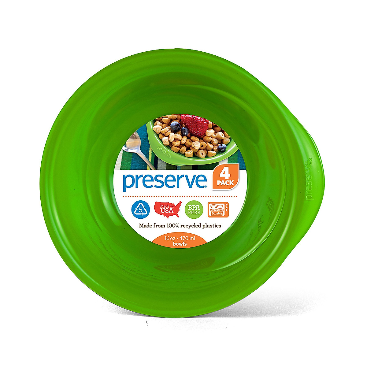 Preserve Everyday 16 Ounce Recycled Plastic Bowls, Set of 4, Apple Green