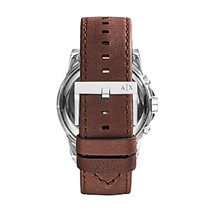 A｜X ARMANI EXCHANGE Men's Chronograph Silver Stainless Steel and Brown Leather Band Watch (Model: A|X2435)