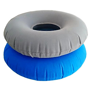 Shineyid 2 Pack Donut Pillow, Donut Cushion Seat, Inflatable Ring Cushion with A Pump, Hemorrhoid Seat Pillow, Round Wheelchairs Seat Cushion for for Home, Car or Office (15" Blue & Gray)