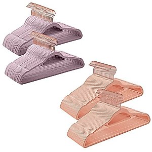 SONGMICS Velvet Hangers Bundle, Set of 50 with Set of 50, Clothes Hanger with Rose Gold Swivel Hook, Non-Slip, and Space-Saving, 0.2-Inch Thick, Pale Purple and Light Pink, UCRF021GP50 and UCRF21PK50