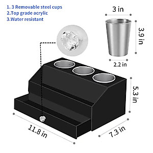 Happy start Acrylic Hair Tool Organizer - Blow Dryer Holder, Hair Styling Tools & Accessories Organizer Vanity Caddy Storage Stand with Heat Resistant Stainless Steel Cups (Drawer, Black)