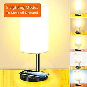 AFROG Bedside Table Lamp with 10W Fast Wireless Charger, USB Port, 5 Brightness,5 Lighting Mode,40/60 Min Auto Timer, Nightstand Bedside Lamp for Bedroom (LED Bulb Included)