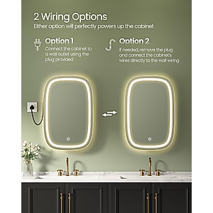 VASAGLE Medicine Cabinet with Mirror and Lights, Wall-Mounted Bathroom Wall Cabinet with Charging Station, 2 AC Outlets, 2 USB-A Ports, Rounded Rectangle, Adjustable Shelf, Black UBBK127B02