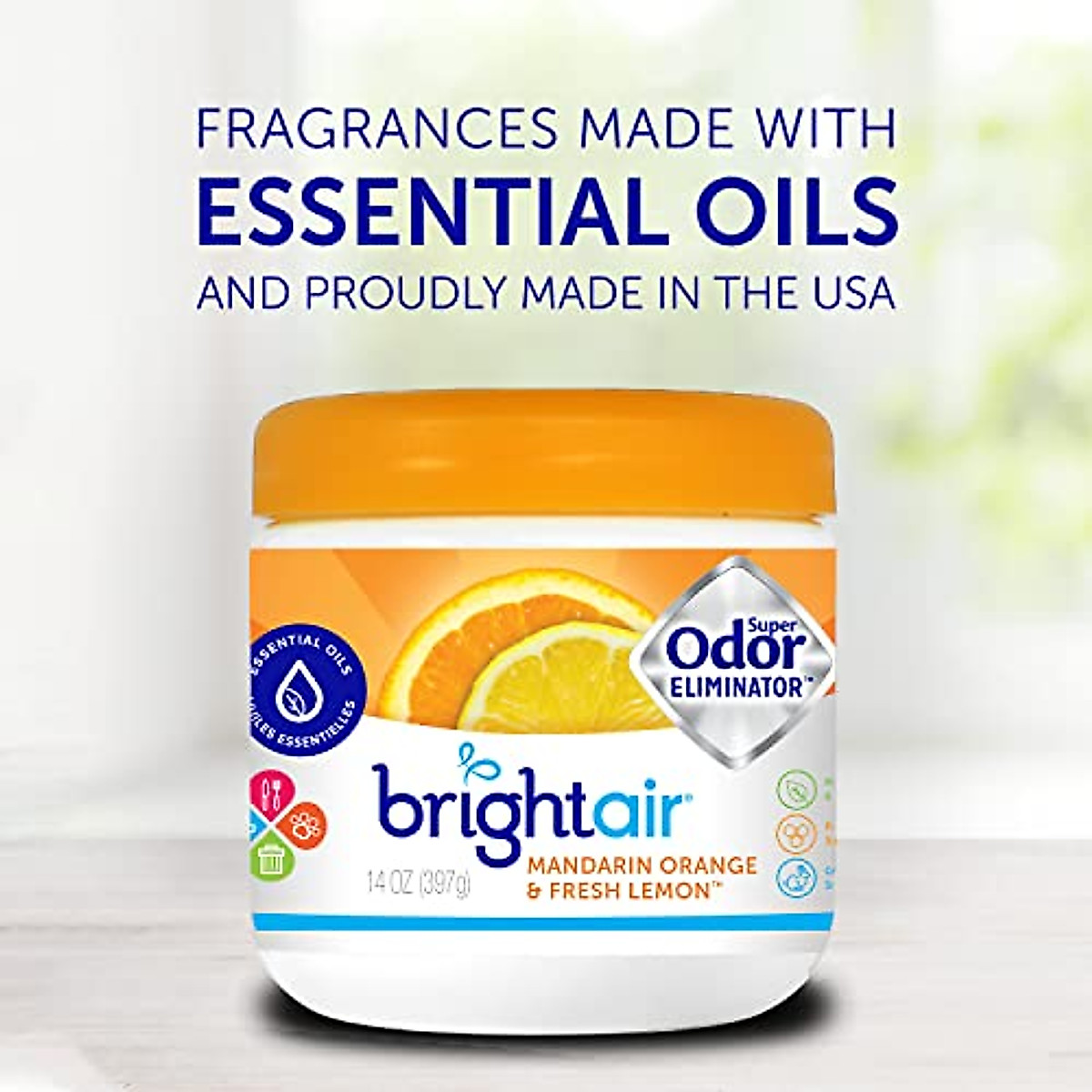 Bright Air Solid Air Freshener and Odor Eliminator, Mandarin Orange and Fresh Lemon Scent, 14 Oz Each, 6 Pack