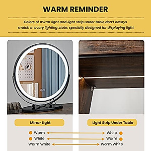 CHARMAID Vanity Table Set with 3-Color Dimmable Lighted Mirror, Human Body Induction, Side Cabinet, 2 Drawers, Storage Shelves, Dressing Table Makeup Desk with Stool for Girls Women (Rustic Brown)