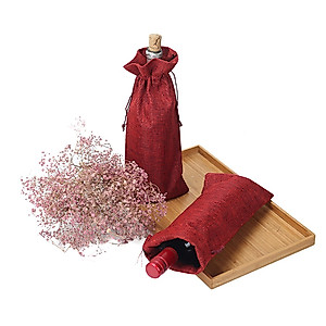 HRX Package Pack of 10 Burlap Wine Bags with Drawstring for Christmas, 14 x 6 1/4 inches (Red)