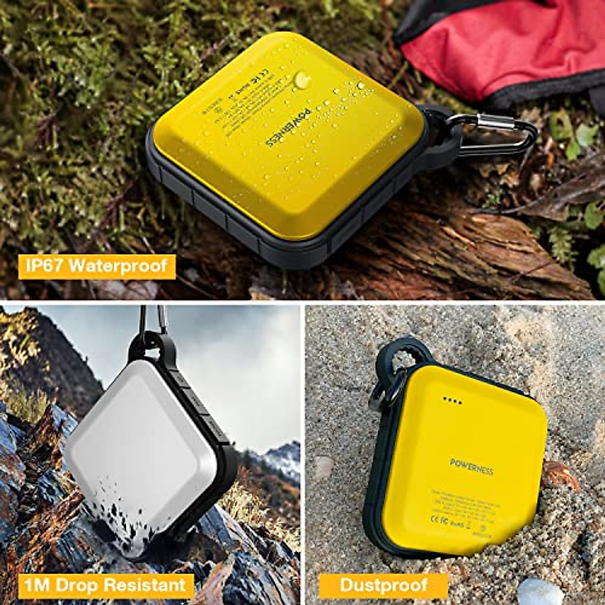 Powerness U36 10050mAh Power Bank Charger with LEDs Panel Light for Cellphones, Tablets, IP67 Waterproof Perfect Lantern Flashlight for Emergency, Car Repairing, Hiking, Workshop, Fishing