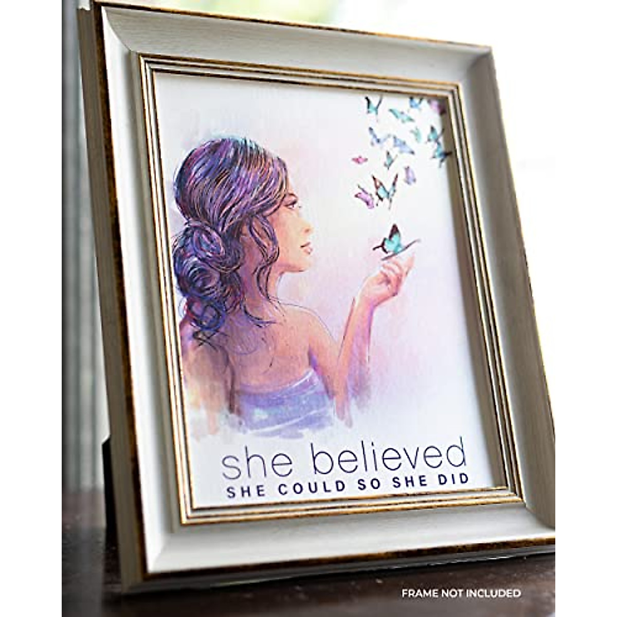 Inspirational 'She Believed She Could So She Did' Wall Art Poster Unframed, Positive Quotes Motivational Wall Decor for Women, Inspiring Girl & Butterflies Bedroom Wall Posters by Briteside Vibes