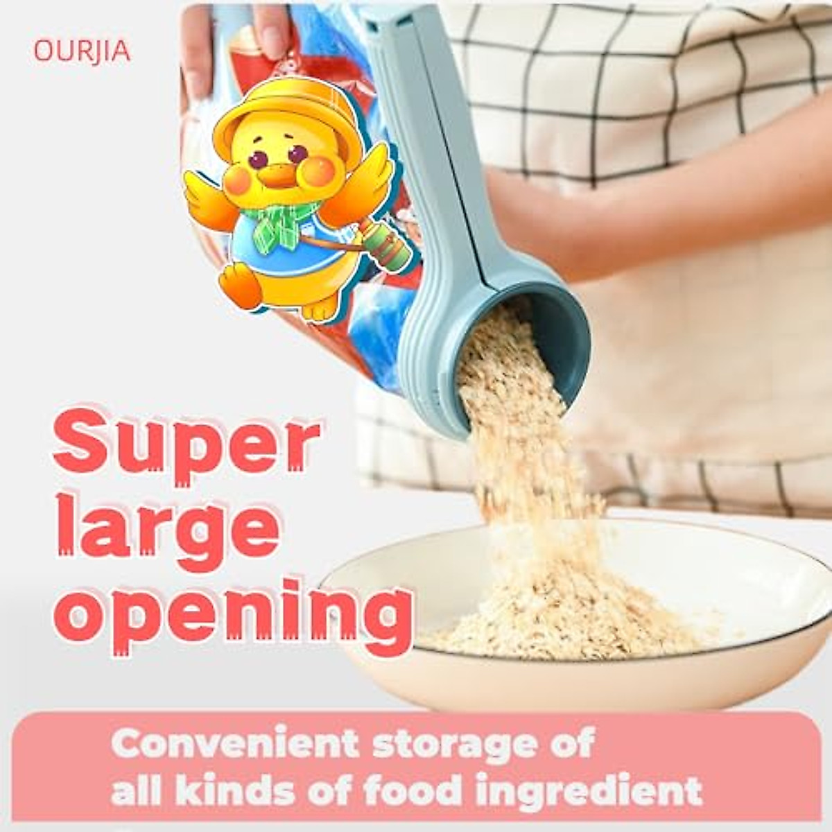 Food Storage Sealing Clips with Pour Spouts, Bag Clips for Food, Kitchen Chip Bag Clips, Plastic Cap Sealer Clips, Great for Kitchen Food Storagec,OURJIA,2pcs (Pink-L&White-s)