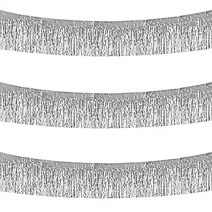 BEISHIDA 3 Packs Metallic Foil Fringe Garland Silver Wall Hanging Tinsel Fringe Banners for Car Parade Floats Bridal Shower Wedding Birthday Easter Graduation Holiday Party Decoration(30 Feet)
