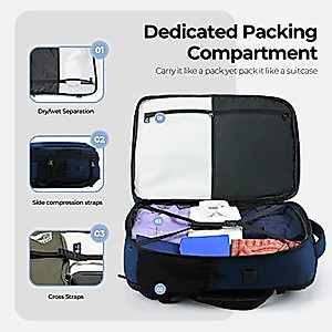 Large Travel Backpack Airline Approved - Carry On Backpack with Detachable Laptop Bag Fits 17 Inch Laptop - Lightweight Personal Item Travel Backpack for Men Women (Navy)