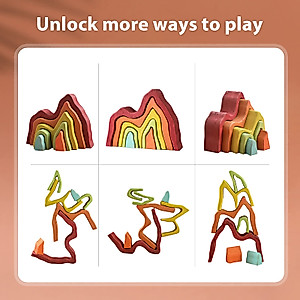 JETM·HH Wooden Rainbow Stacking Toy | House Bulding Block | Montessori Geometry Educational Stacking Game | Learning Educational Toys for Kids Baby Toddler（Volcano）