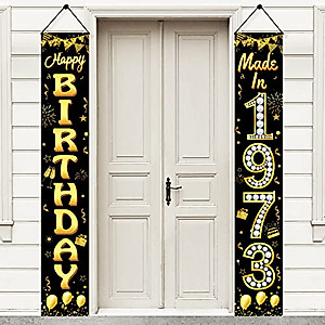 50th Birthday Decorations Made in 1973 Door Banner for Men Women, Black Gold Happy 50th Birthday Porch Sign Party Supplies, Fifty Year Old Birthday Backdrop Decor for Outdoor Indoor