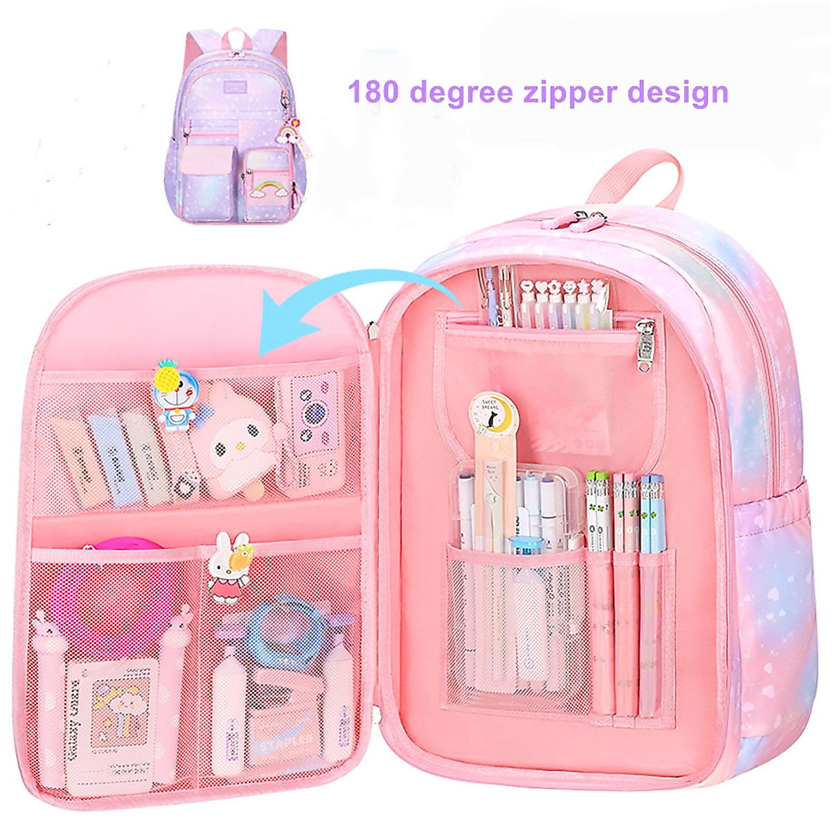 Youngsing Girls Backpack,Backpacks for Girls,Kids Backpack with Compartments Elementary School Bag For Girls School Backpack(Purple)