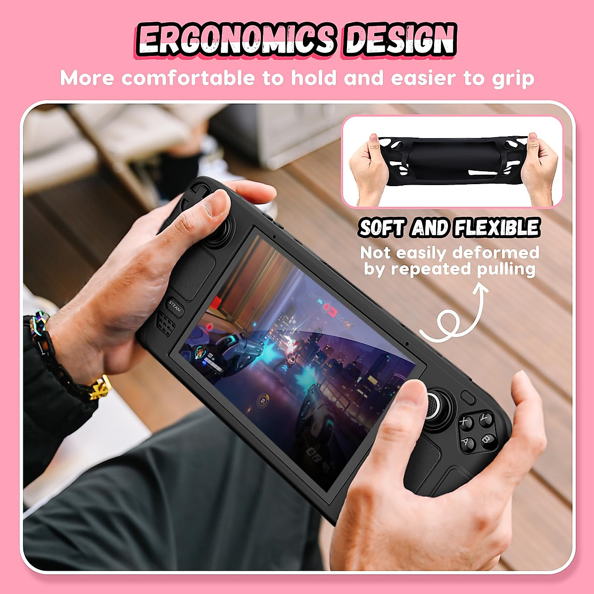 Protective Case for Steam Desk OLED, IINE Steamdesk OLED Silicone Cover Case, 9-in-1 Protective Silicone Shell with Anti-Scratch Cover Protector, Steam Deck OLED Accessories Set, Black