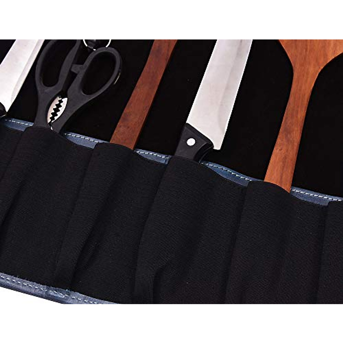 Leather Knife Roll Storage Bag, Elastic and Expandable 10 Pockets, Adjustable/Detachable Shoulder Strap, Travel-Friendly Chef Knife Case By Aaron Leather Goods