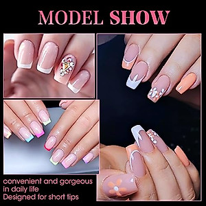 Ranrose French Nail Tips 120PCS Short French Full Cover White Clear False Nails 12 Sizes Square Nail Tips Acrylic Press On Nails with Box for Nails Tips Art