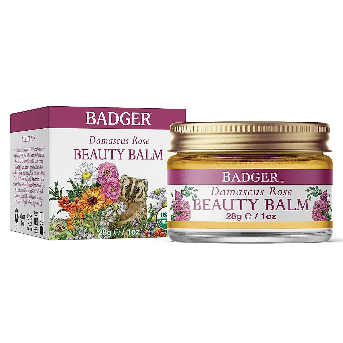 Badger Rose Beauty Balm, Intensive Moisturizer, 28 g/1oz