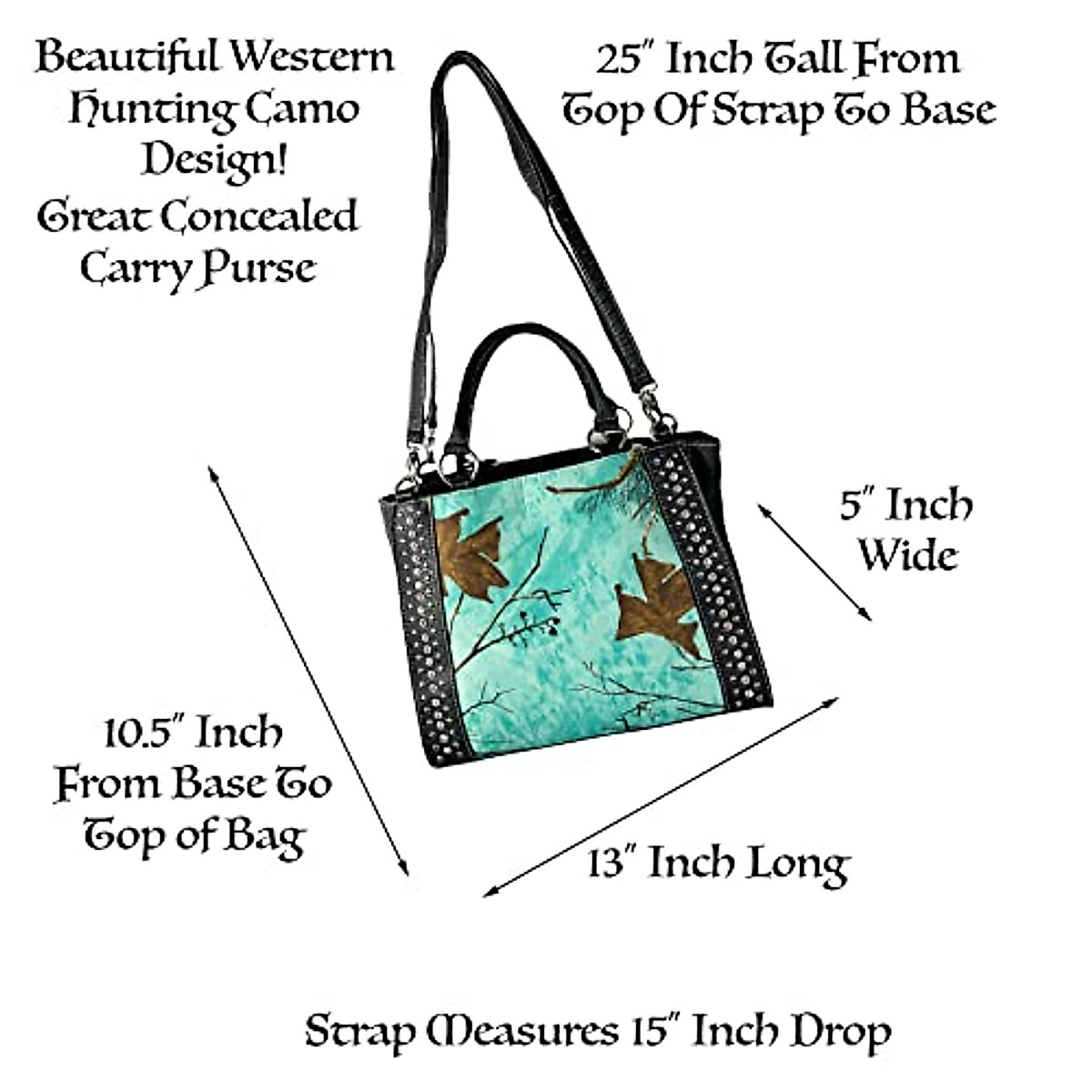 Urbalabs Camouflage Hunting Camo Western Purse Bling Studded Concealed Carry Handbag Tote Cowgirl Country Purses Women (Teal)