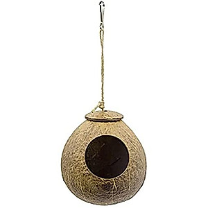 VIXPET Coconut Bird Nest Wooden Coconut Shell Nests Wood Handmade Nest House Hut Cage for Birds Pet Parrot -A