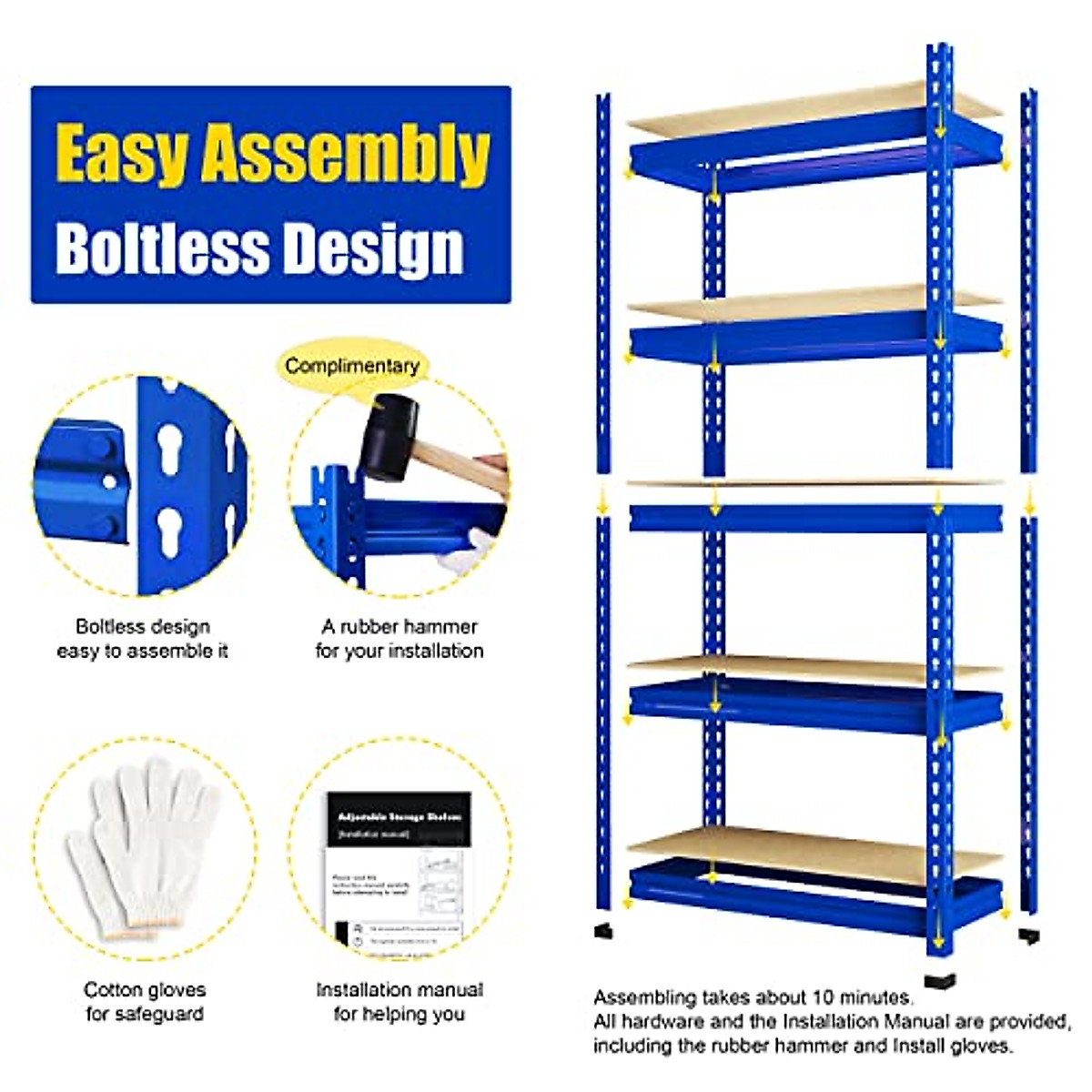PrimeZone Storage Shelves 5 Tier Adjustable Garage Storage Shelving, Heavy Duty Metal Storage Utility Rack Shelf Unit for Warehouse Pantry Closet Kitchen, 28" x 12" x 59", Blue