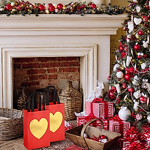 48 Pcs Red Gift Bag with Shiny Gold Heart Print Reusable Gift Bags with Handles Non Woven Red Tote Bag for Wedding Birthday Bridal Shower Engagements Party Anniversaries, 8 x 12 x 4 Inch(null)