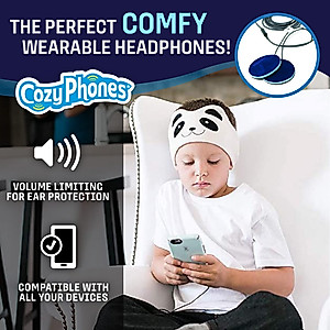 CozyPhones Over The Ear Headband Headphones - Kids Headphones Volume Limited with Thin Speakers & Super Soft Fleece Headband - Ivory Panda