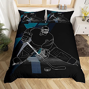 Castle Fairy Ice Hockey Player Duvet Cover Twin Size,Fashion Ice Sports Comforter Cover with 1 Pillowcase for Boys Girls,Creative Geometry Soft Breathable Bed Cover Room Decor