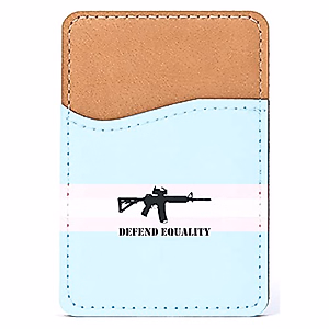 DistinctInk Adhesive Phone Wallet / Card Holder – Universal Vegan Leather Credit Card ID Adhesive Sleeve, Travel Light with Essential Items - Defend Equality Transgender Flag